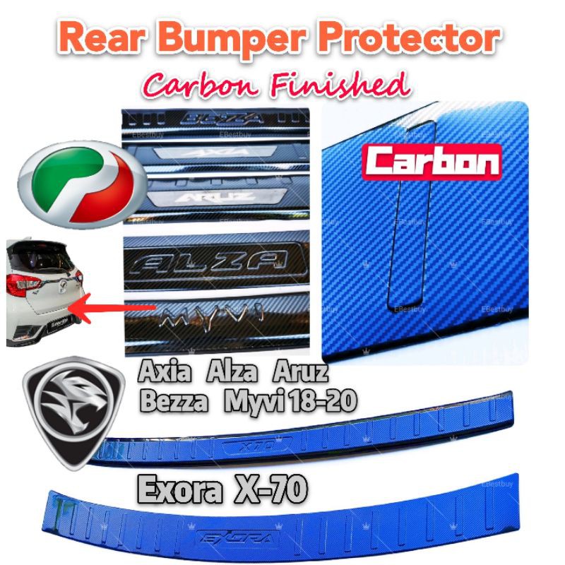 CARBON REAR BUMPER GUARD stainless steel emblem LOGO PROTON PERODUA X70 ...
