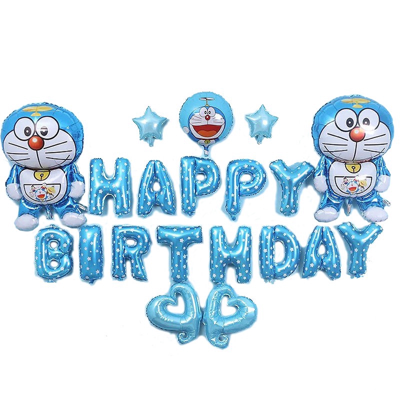 1 set Doraemon Cat Happy Birthday Foil balloons Set kids birthday ...
