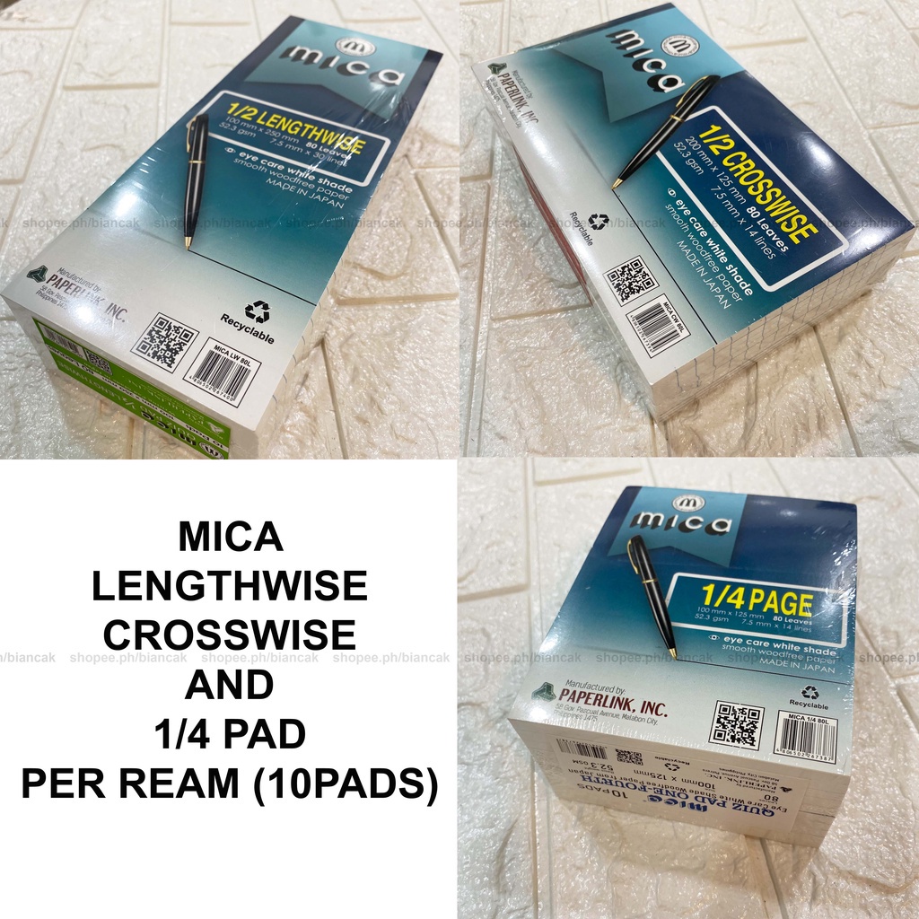 (ONE REAM = 10PADS) MICA LENGTHWISE CROSSWISE 1/4 PAD (OFFICE SCHOOL ...