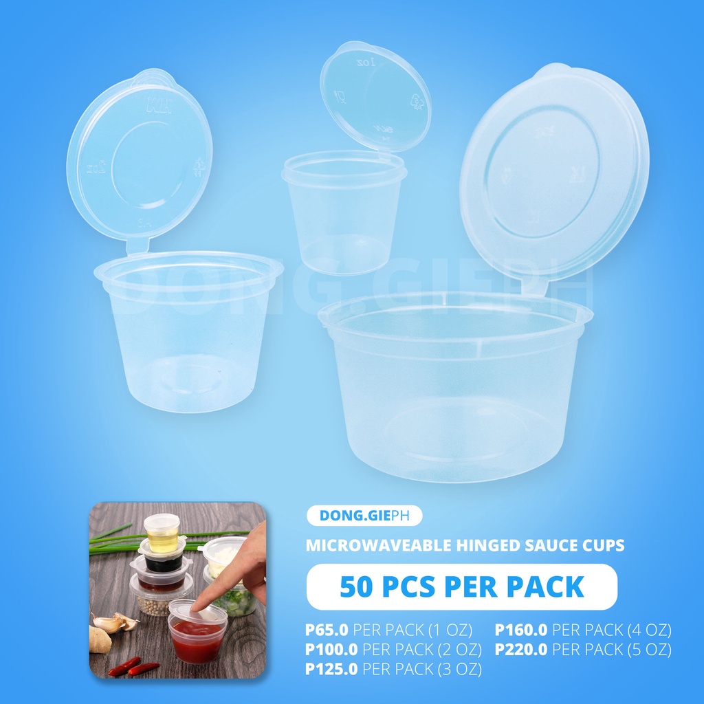 [50 PCS] 1/2/3/4/5 oz Microwaveable Hinged Sauce Cups Container ...