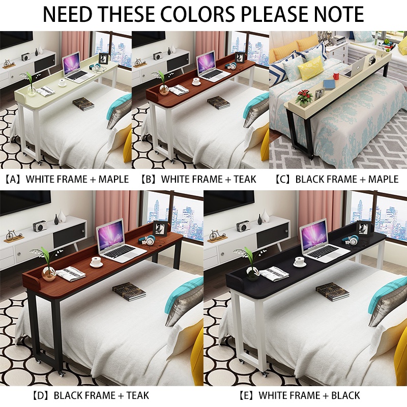 Double Computer Table Mobile Cross Bed Table With Wheels Wooden Laptop ...