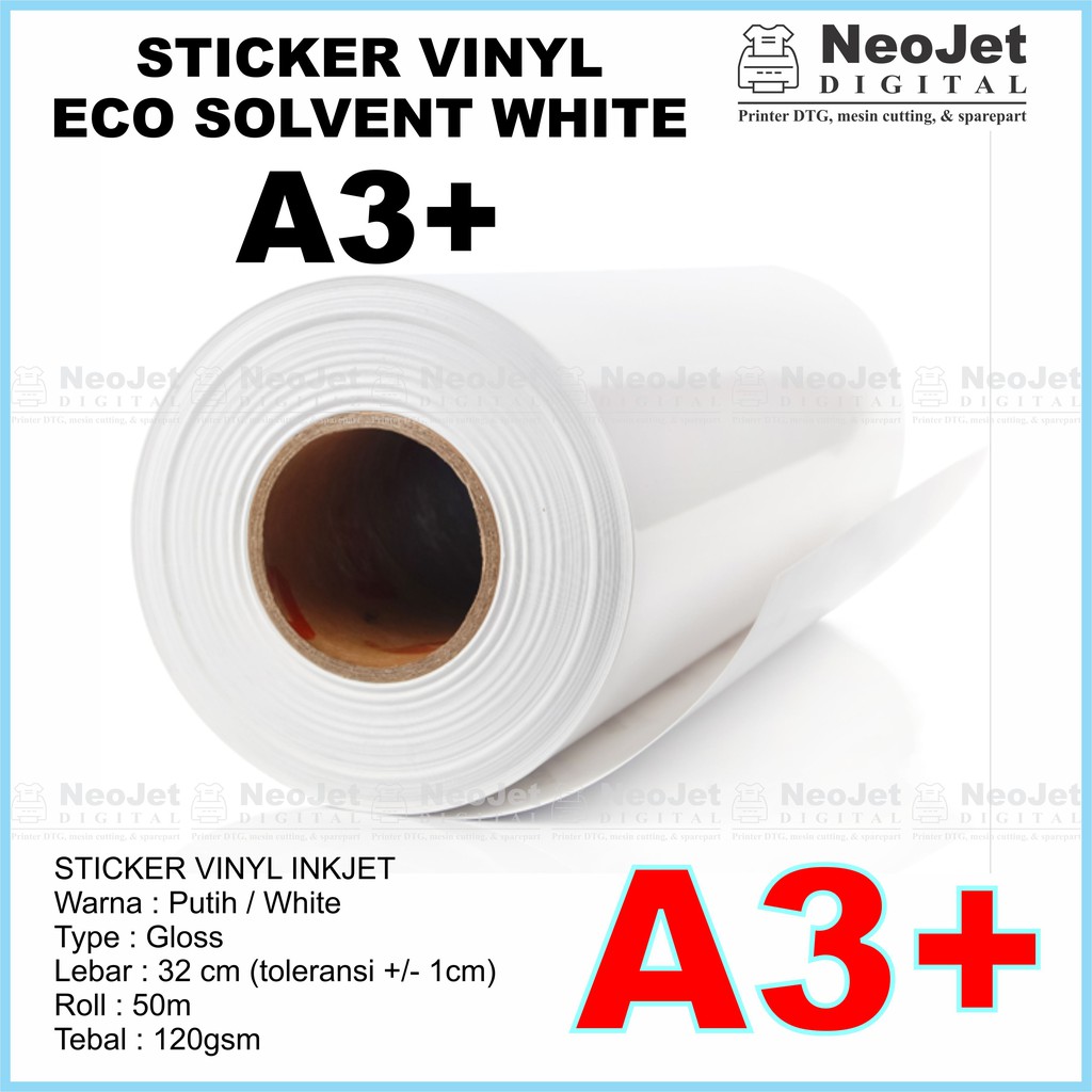 ECO SOLVENT Vinyl Sticker Roll 50 m White Gloss A3+ White ECOSOLVENT ...