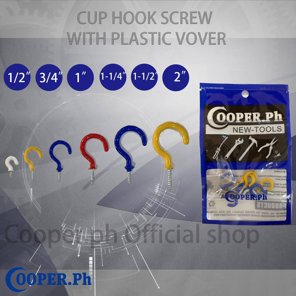 Cooper.ph CP08023-28 PVC Coated steel crew Cup hook with plastic cover ...