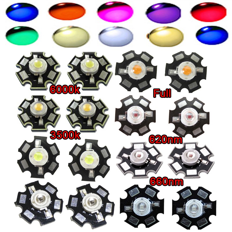 10pcs 1W 3W White Green Royal Blue Red Full Spectrum LED Bead Light ...