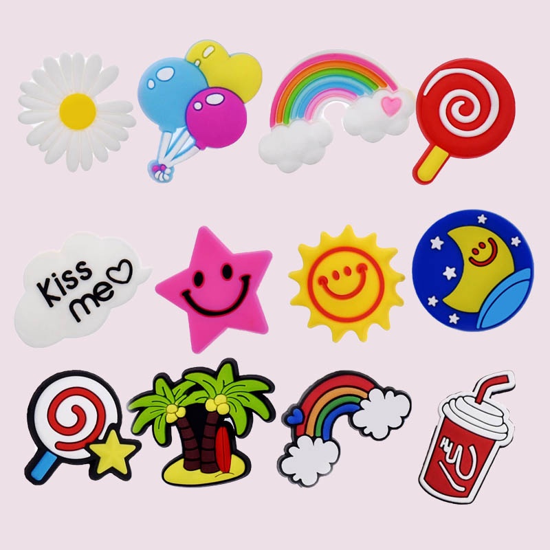 Cartoon Moon croccs jibbits Balloon Rainbow Shoe Charms Pin Clover ...