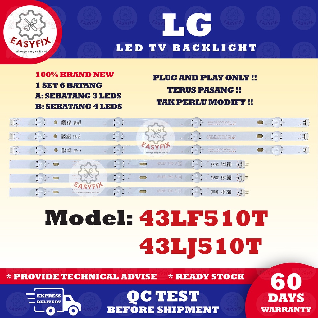43LF510T / 43LJ510T LG 43 INCH LED TV BACKLIGHT ( LAMPU TV ) 43" LED BACKLIGHT43LF510 43LJ510 ...