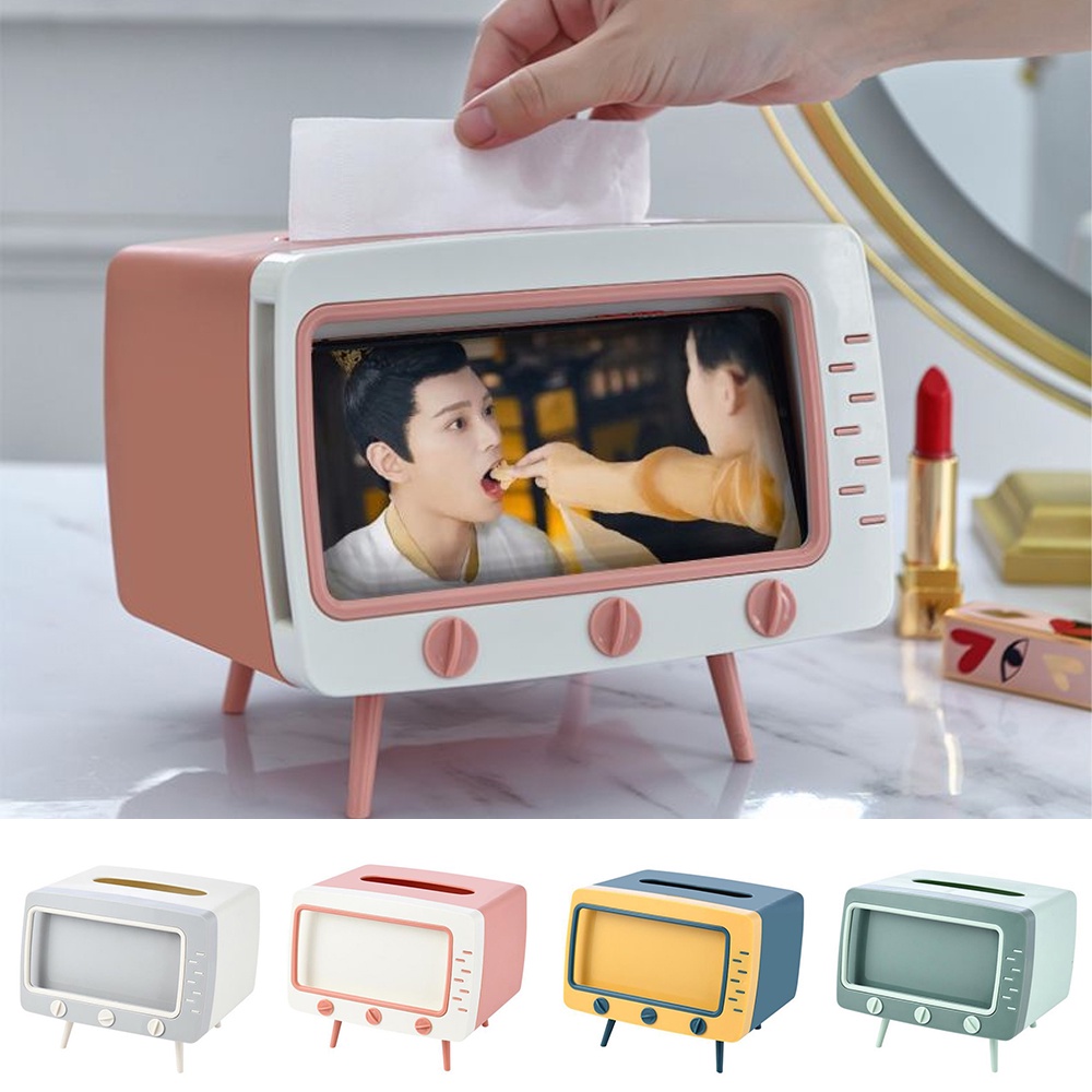 Multifunctional TV Shape Tissue Box Desktop Mobile Phone Holder ...