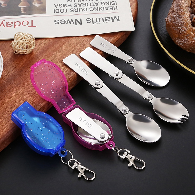 304 Stainless Steel Tableware Foldable Spoon Fork Portable Outdoor ...