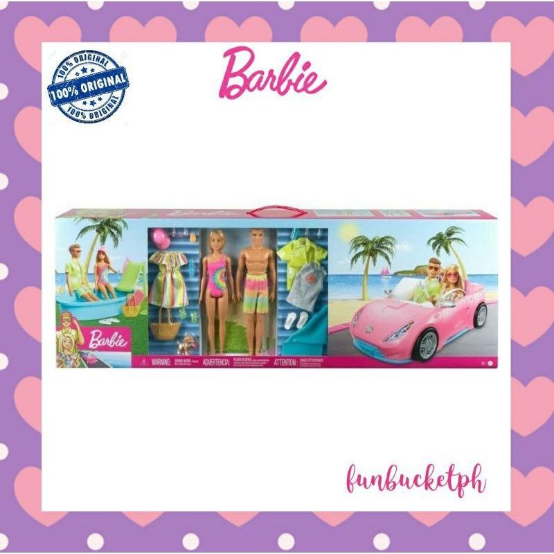 ORIGINAL!! Barbie Gift Set with Convertible Car, Pool, Barbie and Ken ...