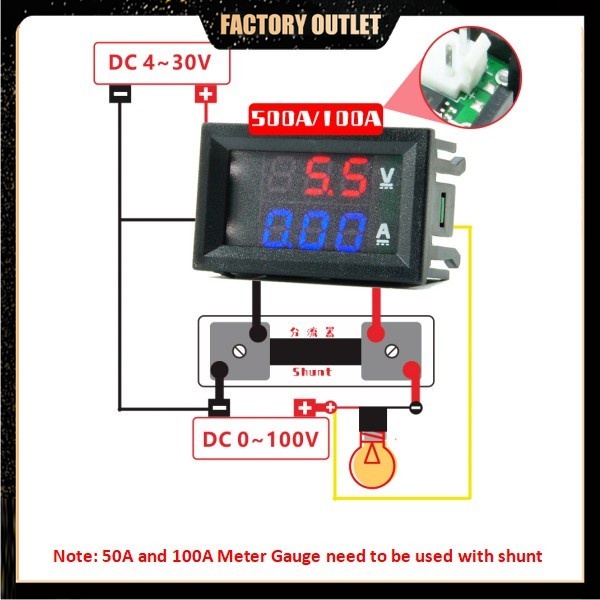 Voltmeter DC 100V 100A 0.28 Inch Dual LED Digital Display Galvanometer ...