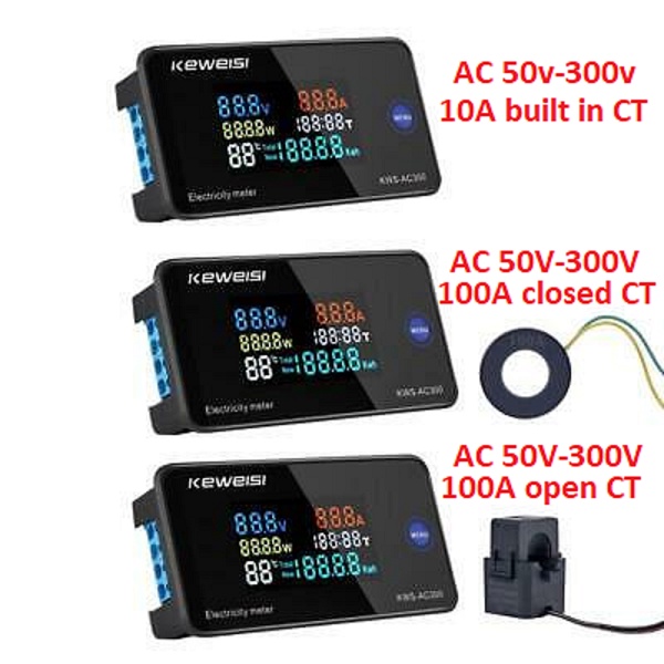6 in 1 KWS AC Power Watt Energy Meter AC 50-300V 10A 100A AC Voltmeter Ammeter Electric Meter ...
