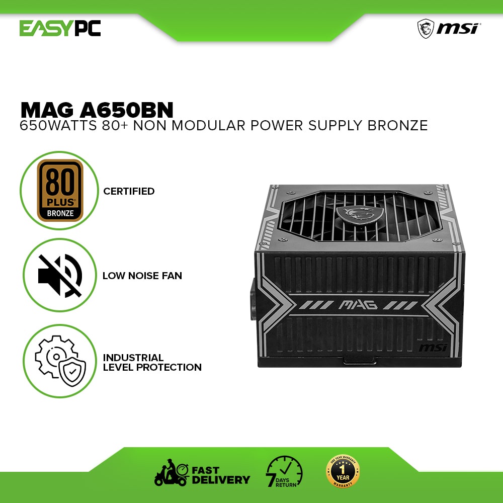 MSI MAG A550BN / MAG A650BN Bronze PSU 550/650 Watts 80+ Non-Modular Power Supply Bronze. Brand ...