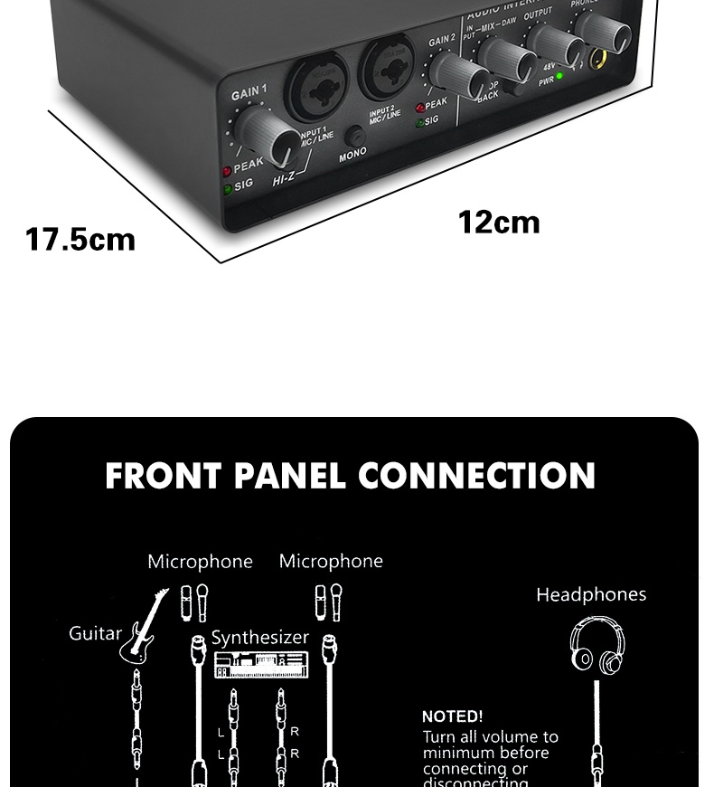 Audio Interface 24Bit/96kHz Used for Pc With XlR / 1/4 Inch Jack 2 ...