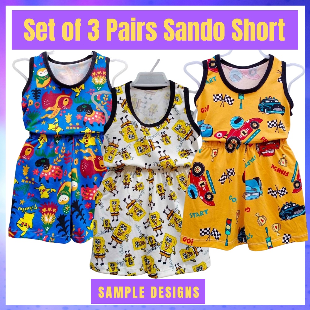 (SET OF 3) Terno for Kids Sando Short Random Design 1 to 9years old ...
