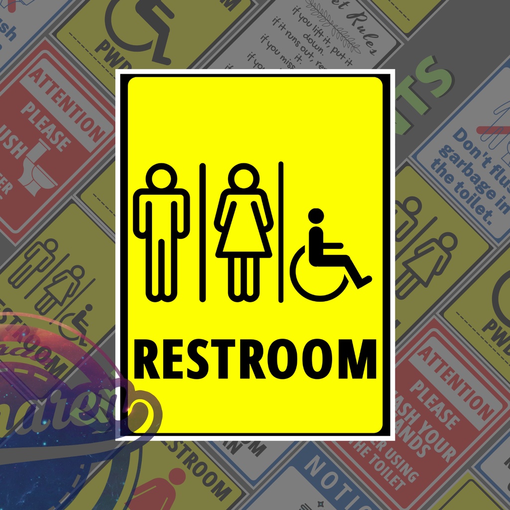 Bathroom CR Restroom Toilet Laminated Sign Board A4 Signage Waterproof ...