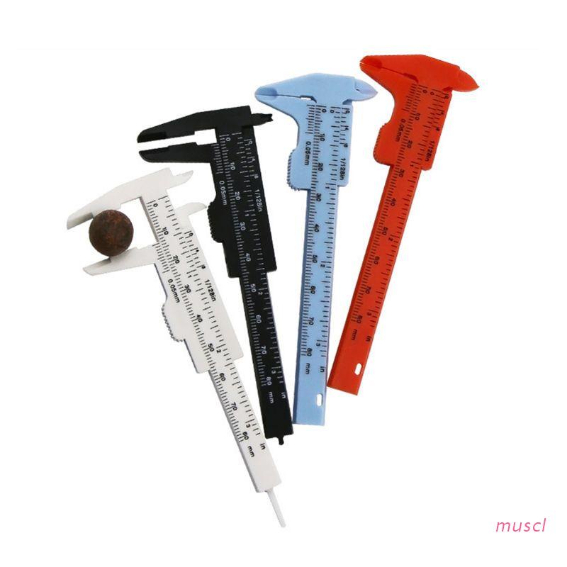 musc 2pcs 0-80mm Double Rule Scale Plastic Vernier Caliper Measuring Student Mini Tool Ruler ...