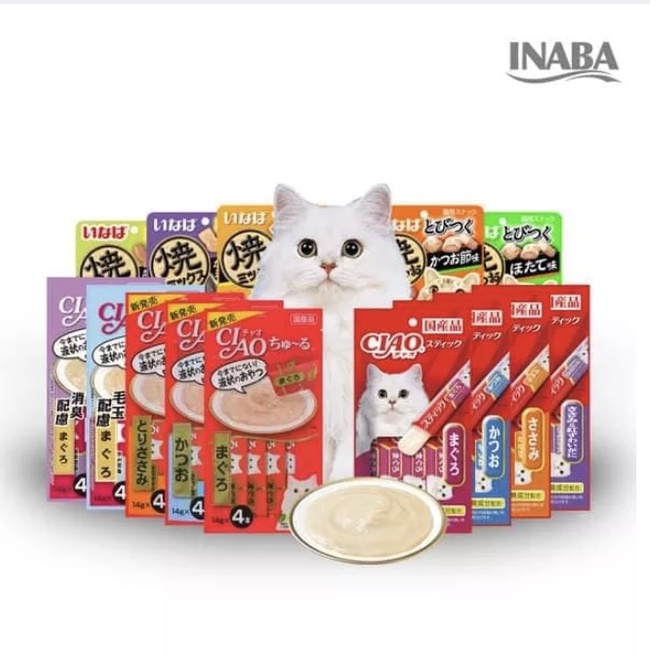 SALE Cat Food Treats Ciao Churu Sticks (14g x 4 pcs), Ciao Pouch Soup ...