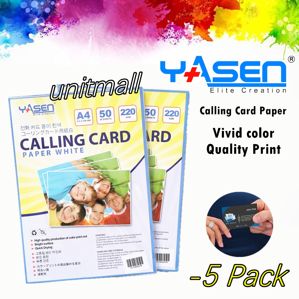 5 pack Yasen A4 White Calling Card Paper 220GSM 250GSM Vivid color ...