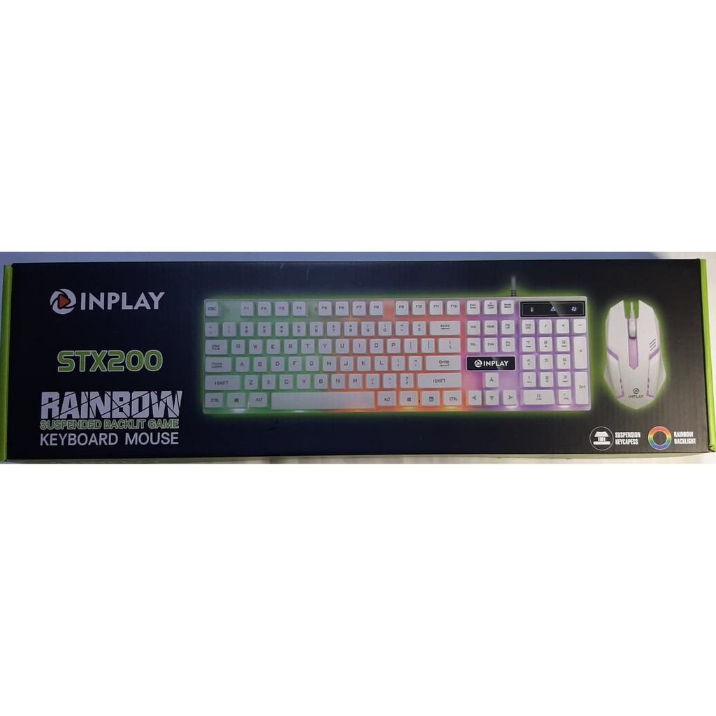 INPLAY STX200 Keyboard Mouse Bundle Suspended Rainbow Backlit Gaming ...