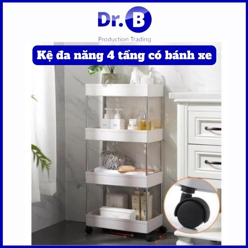 4-storey Multi-Purpose Plastic Shelf With Specialized Wheels For ...