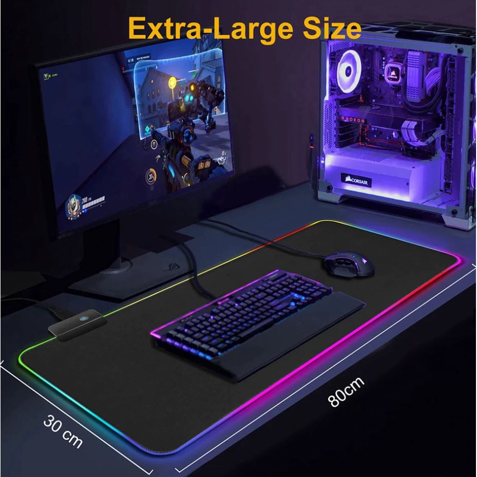 RGB Soft Large Gaming Mouse Pad Oversize Glowing Led Extended Mousepad ...
