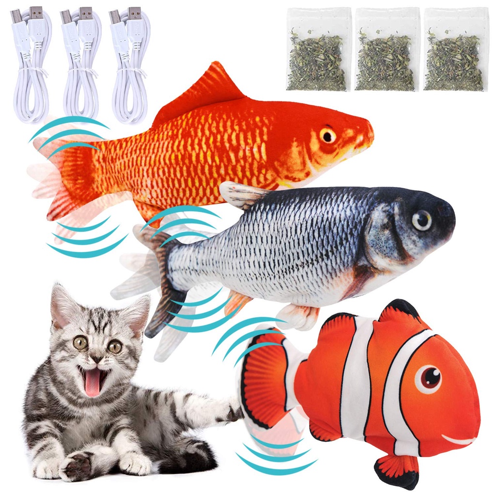 Ready Stock Electric Simulation Robo Nemo Cat Fish Toys Jump Fish Baby ...