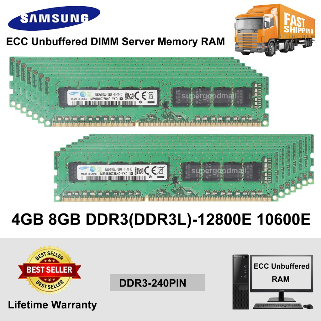 Samsung 4G 8GB 2RX8 PC3 PC3L-12800E 10600E DDR3 DDR3L-1600MHz 1333MHz 240Pin ECC Unbuffered DIMM ...