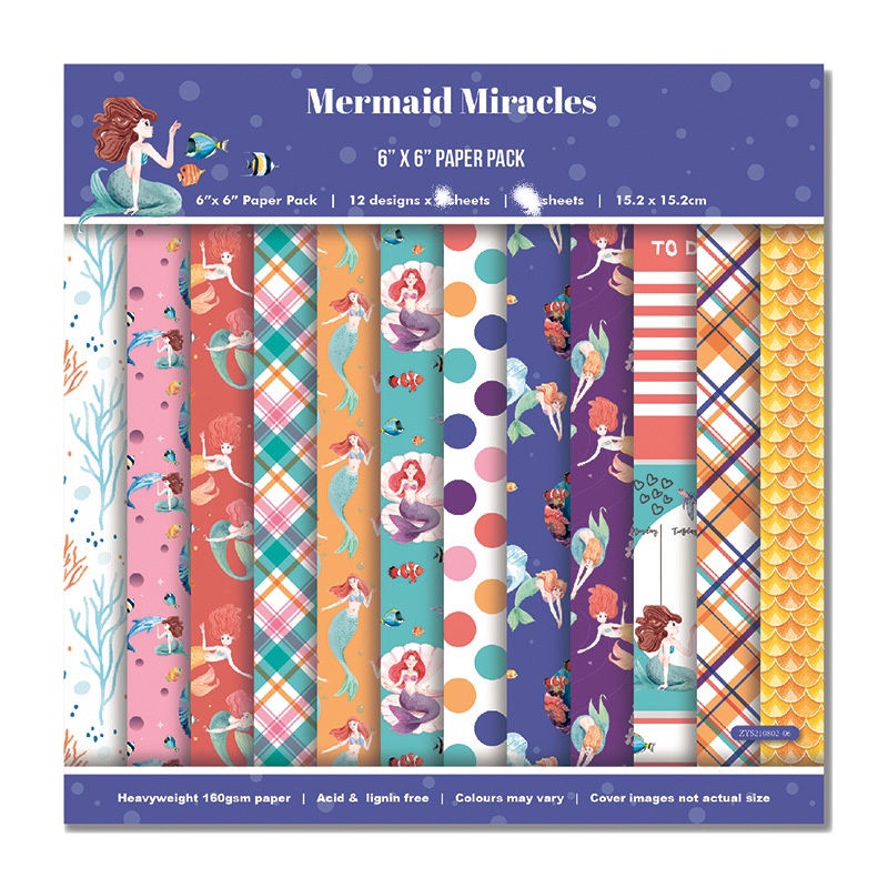 Paper Pack 6"x6"Mermaid 12 sheet Art Background Paper Card Making DIY ...