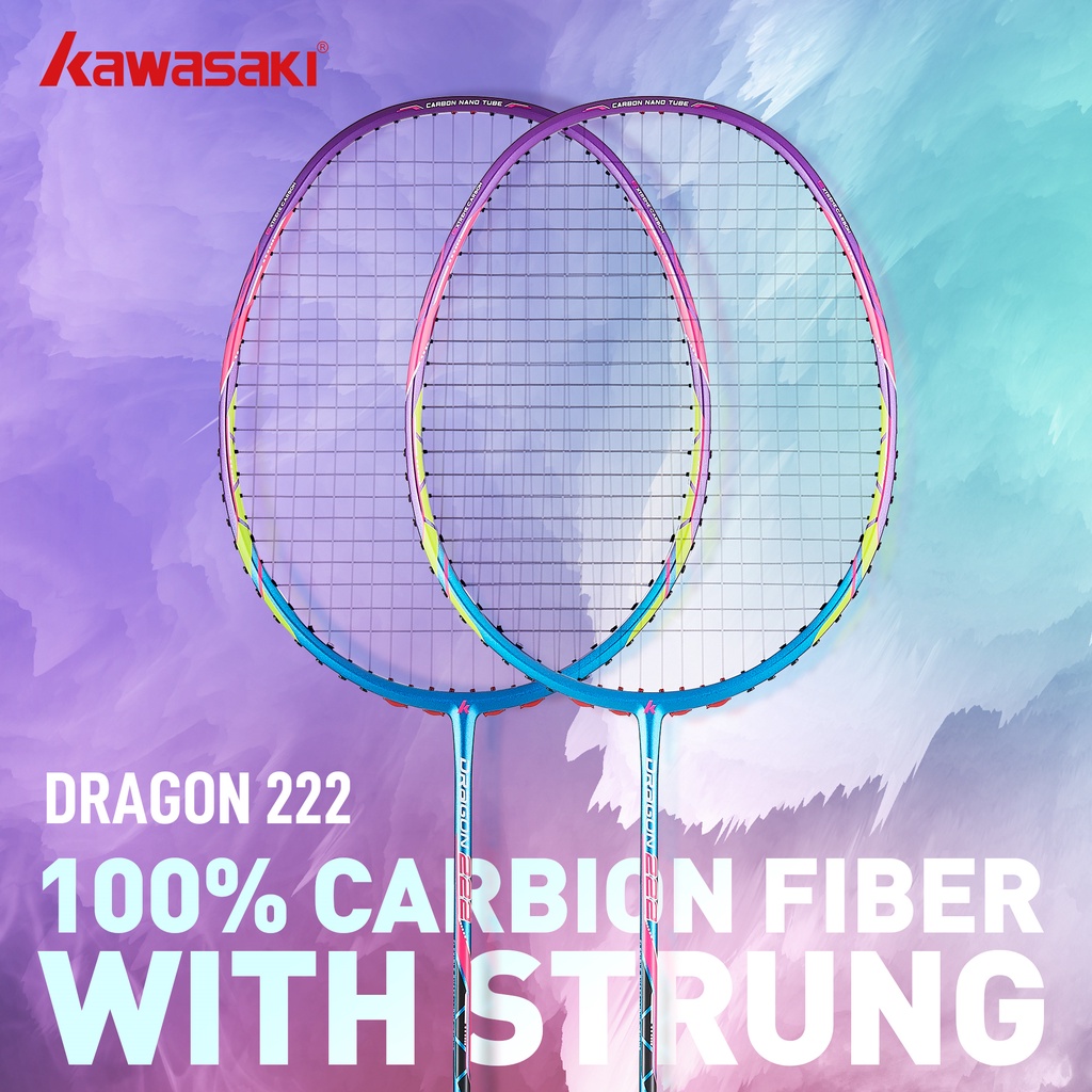 Kawasaki Badminton Racket DRAGON 222 5U 18-30LBS 100% CARBON FIBER For ...