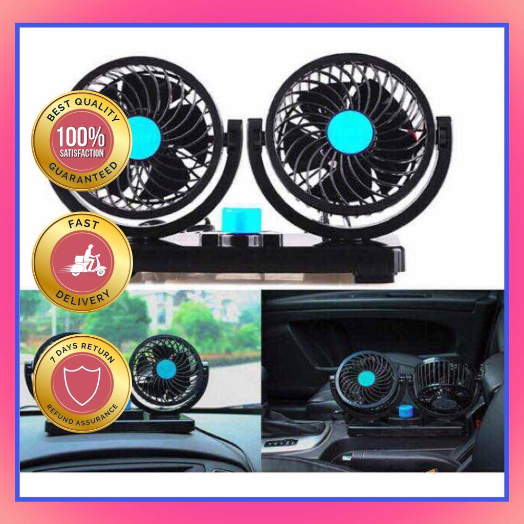 Original 12V Dual Head Electric Car Fan Auto Cooling Air Fan 360 Degree ...