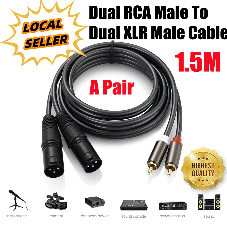 Dual RCA Male to XLR Male Cable 2 XLR to 2 RCA Plug Adapter HIFI Stereo ...