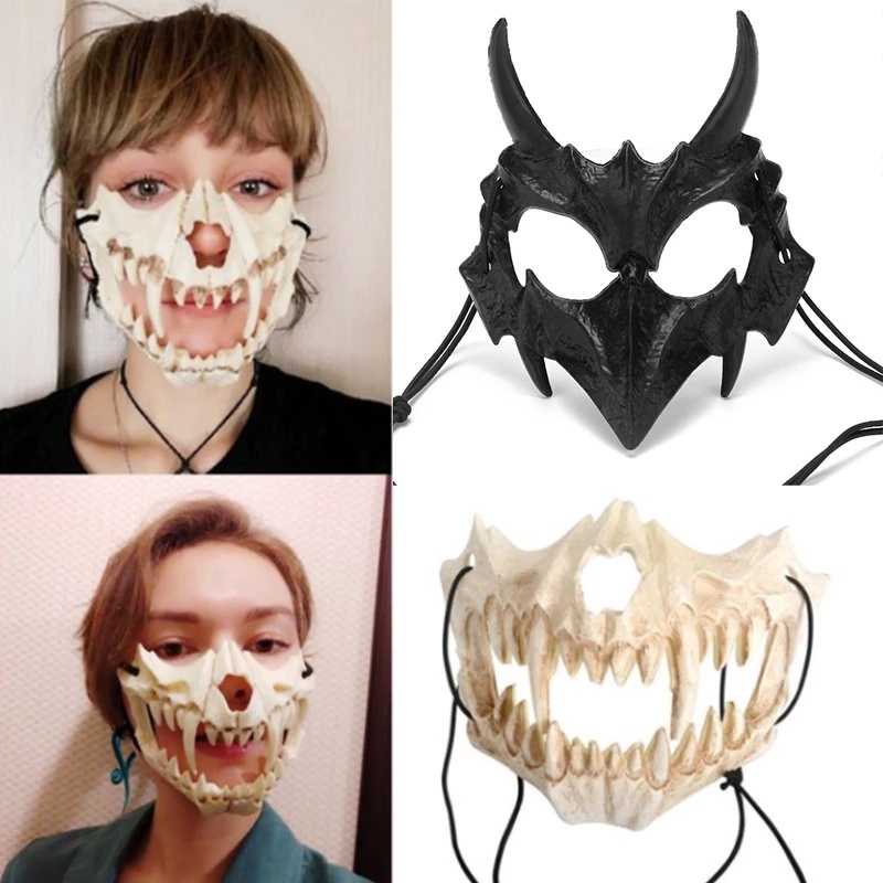 High Quality Anime Dragon God Skeleton Half Face Mask Cosplay Animal ...