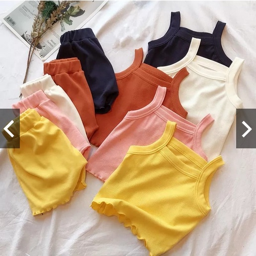 Children's SINGLET SET/Toddler SINGLET Suit Plain Shorts 1-5 Yrs RIB ...