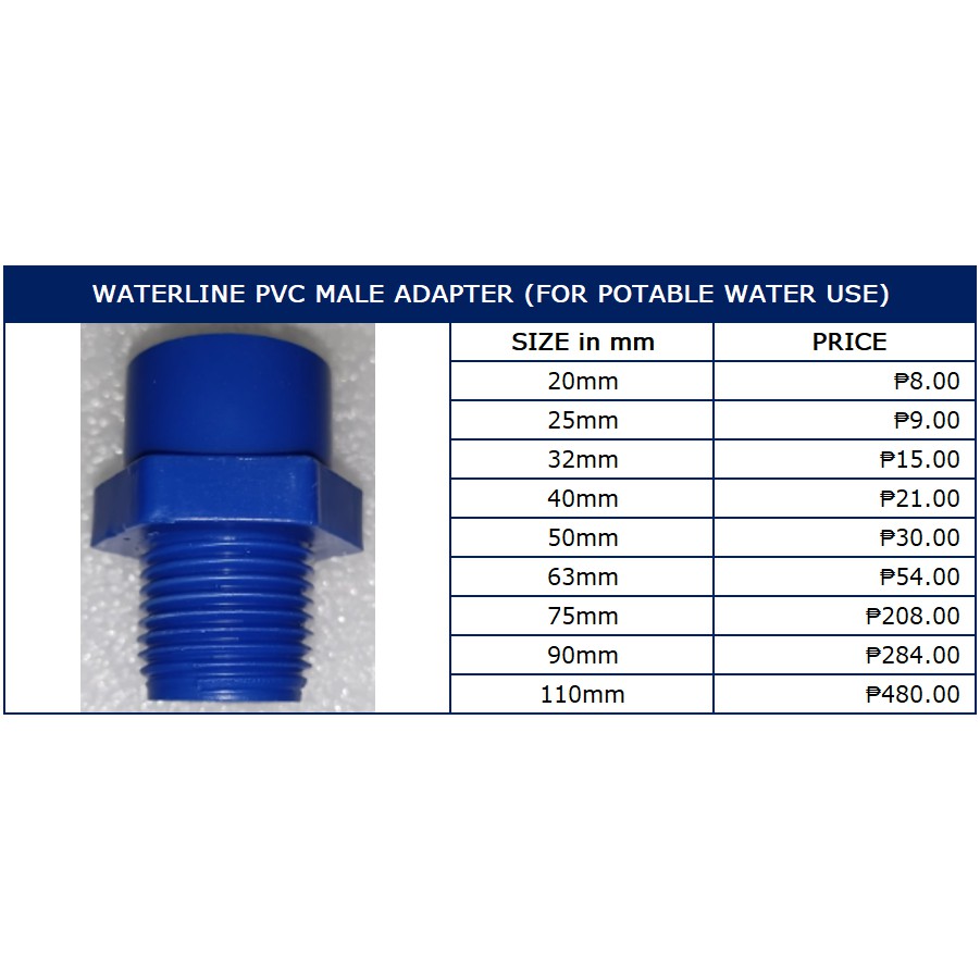 WATERLINE PVC MALE THREADED ADAPTER (FOR POTABLE WATER USE) - 1/2 ...