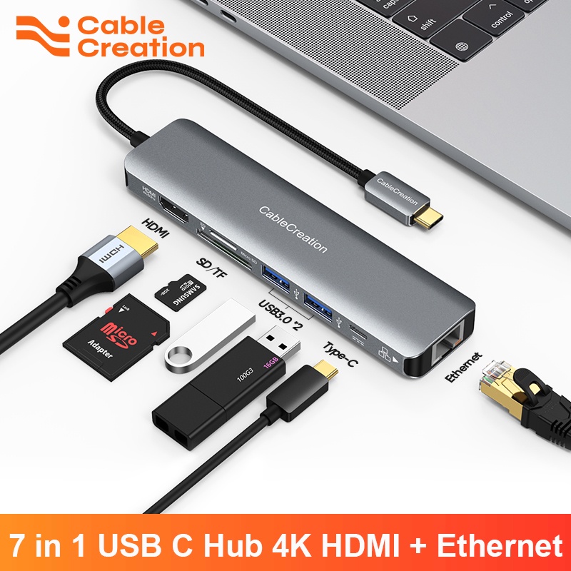 CableCreation USB Type C Hub HDMI 4K 60Hz 7 in 1 USB C Adapter RJ45 PD Charge Type C Dongle for ...