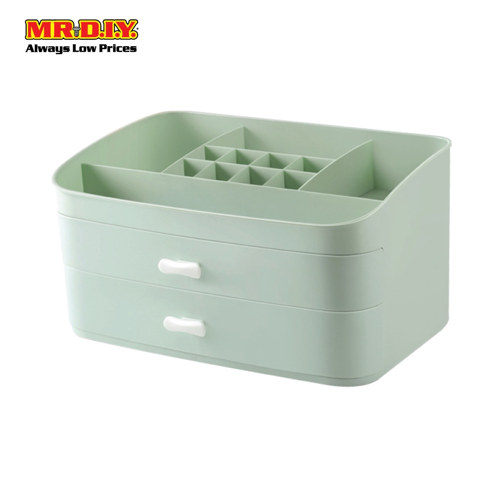 MR.DIY Plastic Compartment 2-Drawers Cosmetic Storage Box Set Green ...