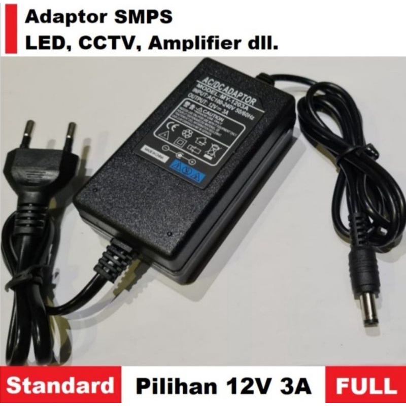 Ac to DC Adapter 12V 3A Power Supply SMPS LED CCTV Camera Amplifier ...