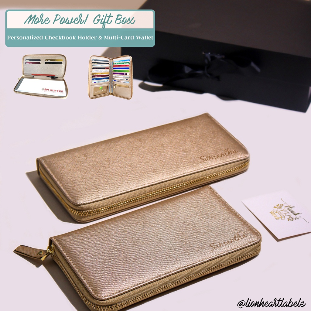 Personalized Gift Set Gold Checkbook Holder & Multi-Card Wallet ...