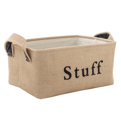 Nordic linen small basket storage blue fabric desktop book utility ...