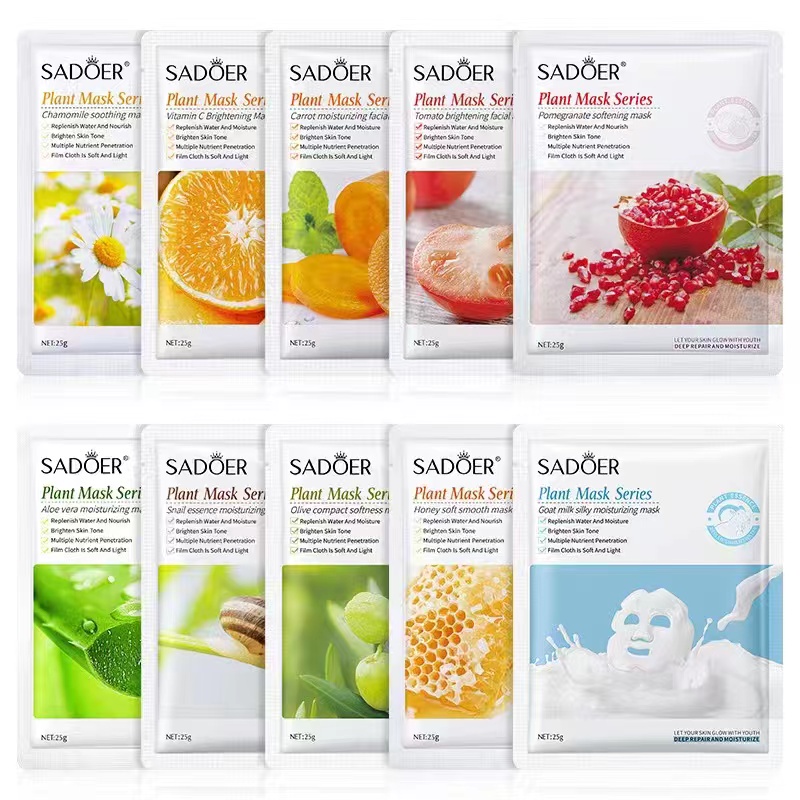 SADOER Plant Fruit Extract Moisturizing Korean Face Sheet Mask Oil Control Beauty Facial MaSK ...