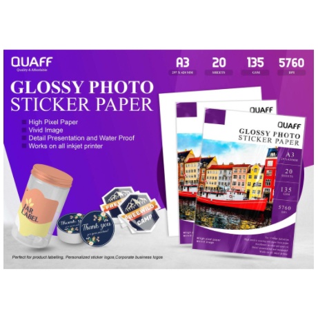 QUAFF A3 Size 135gsm Photo Sticker , Glossy Photo Sticker Paper for ...
