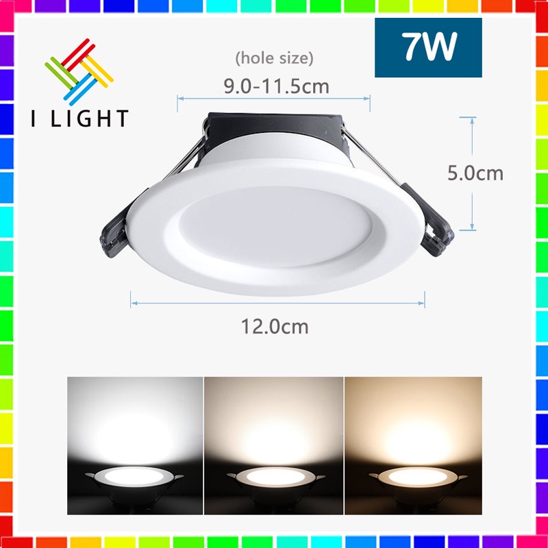 LED Downlight 5W/7W Recessed Pin Lights Panel Ceiling Light, Tri-Color ...