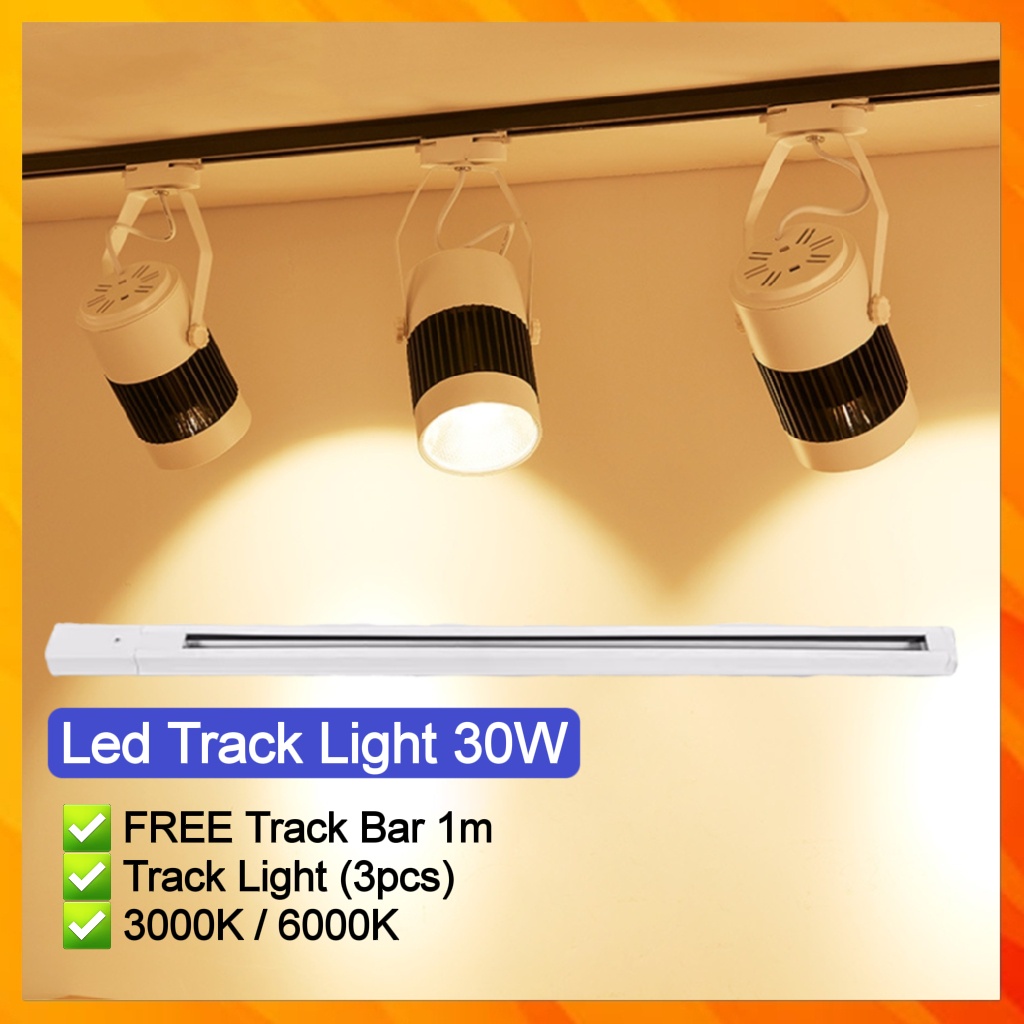 Track Light Led 30W COB + Rail 1meter + 3pcs LED Track Light | Shopee ...