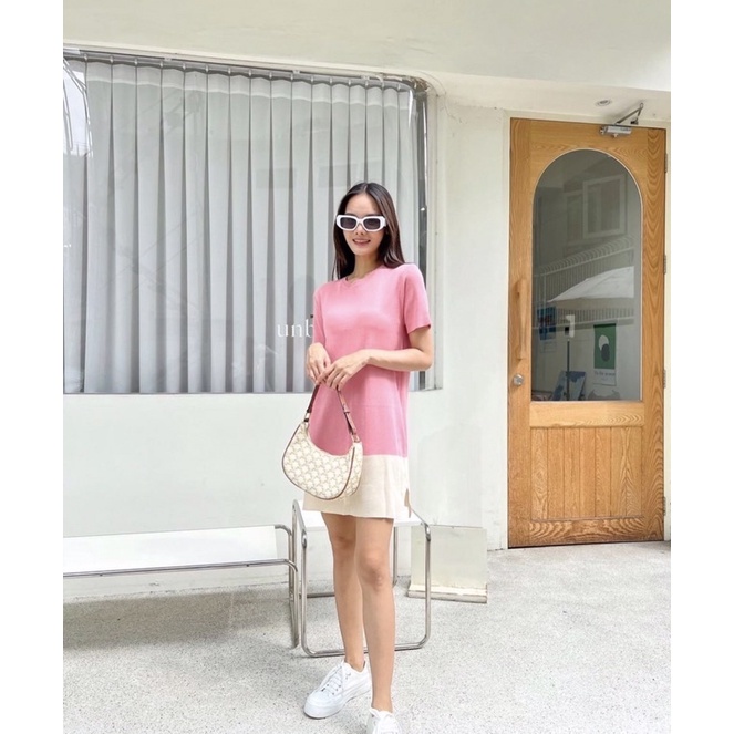 1606 Two Tone Knitted Dress | Shopee Philippines