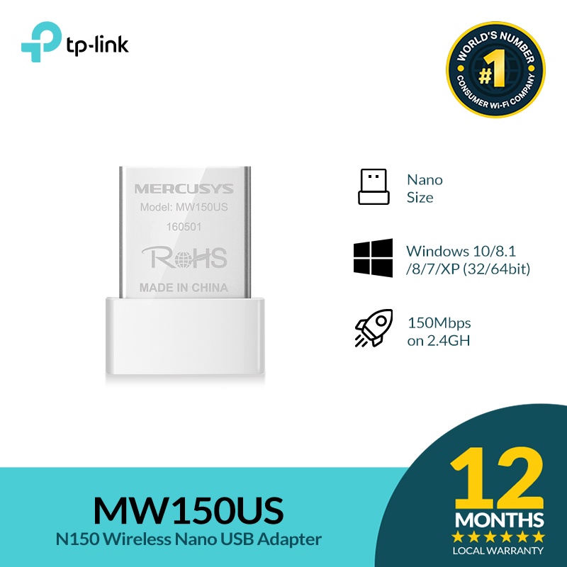TP-Link Mercusys MW150US N150 Wireless Nano Wi-Fi USB Adapter Model ...