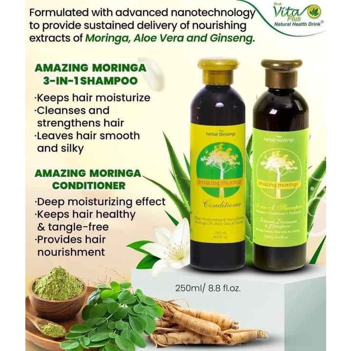 First Vitaplus Amazing Moringa Shampoo and Conditioner 250ml | Shopee ...