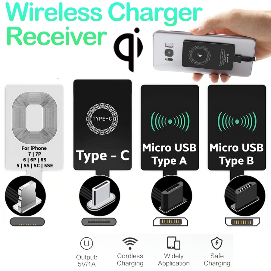 QI Wireless Charging Receiver Fast Charger Adapter For Micro Usb Type C ...