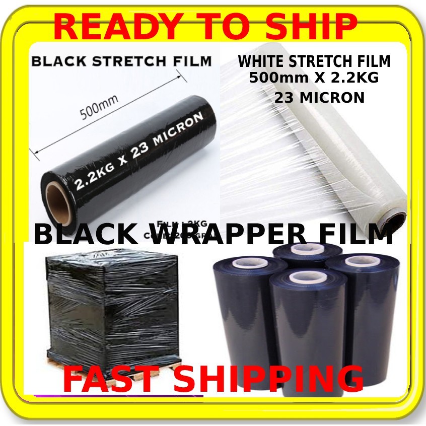 BLACK/CLEAR, 1 ROLL, 23MICRON , 500MM X 2.2KG \ BLACK STRETCHABLE ...