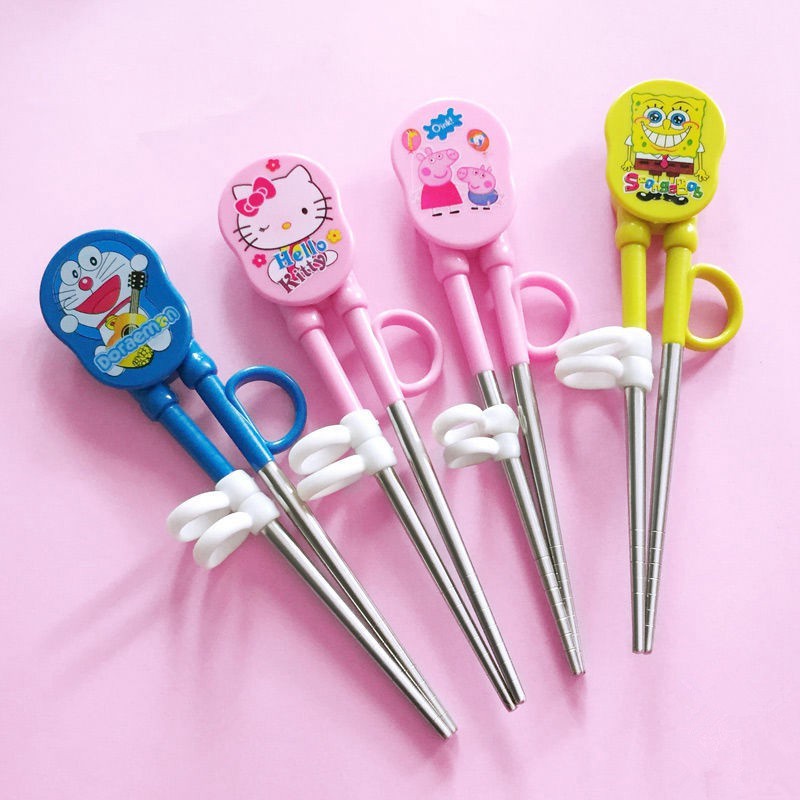 Child Stainless Steel Training Chopsticks Kids Cute Cartoon Training ...