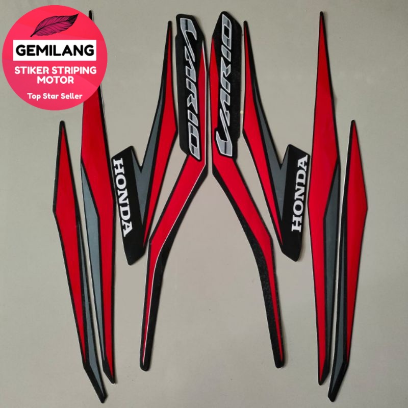 HITAM MERAH Striping Decal Polet Sticker honda vario 125 2018 black ...